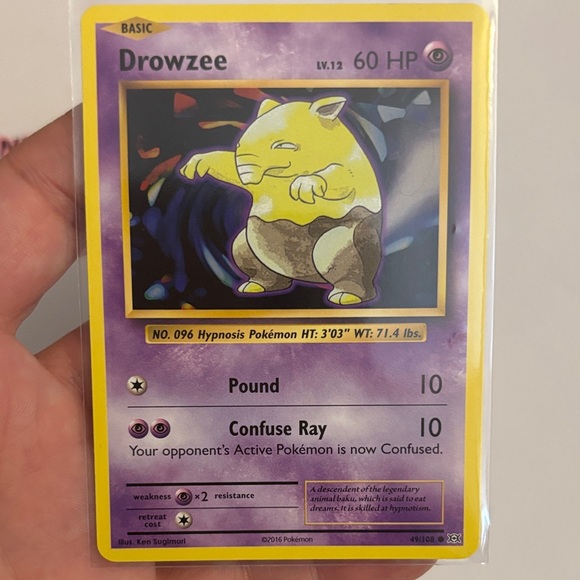 Pokemon | Other | Pokemon Drowzee Card Yellow And Purple | Poshmark
